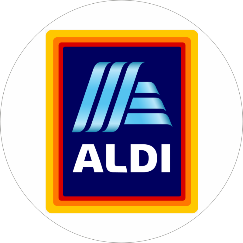 Adhésif rond Ø 49 mm logo grande distribution (G.M.S) - ALDI blanc fond ...